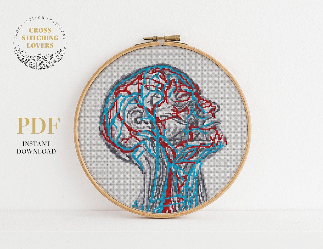 Anatomical Cross Stitch Pattern, Blood Veins Human Head Counted Cross ...