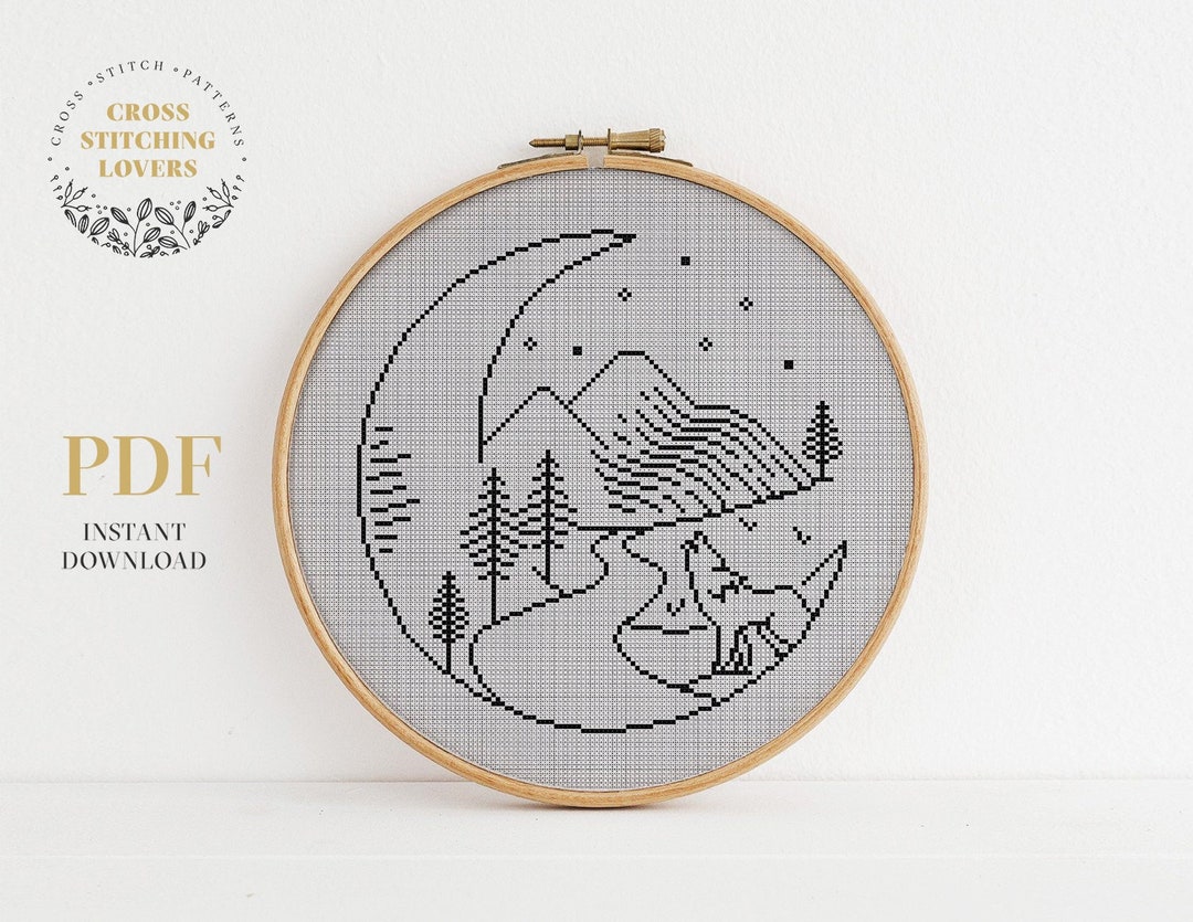 Moon Theme Cross Stitch Pattern, Modern Counted Cross Stitch Chart ...