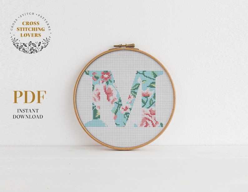 M Flower Letter Cross Stitch Pattern Alphabet Embroidery - Etsy