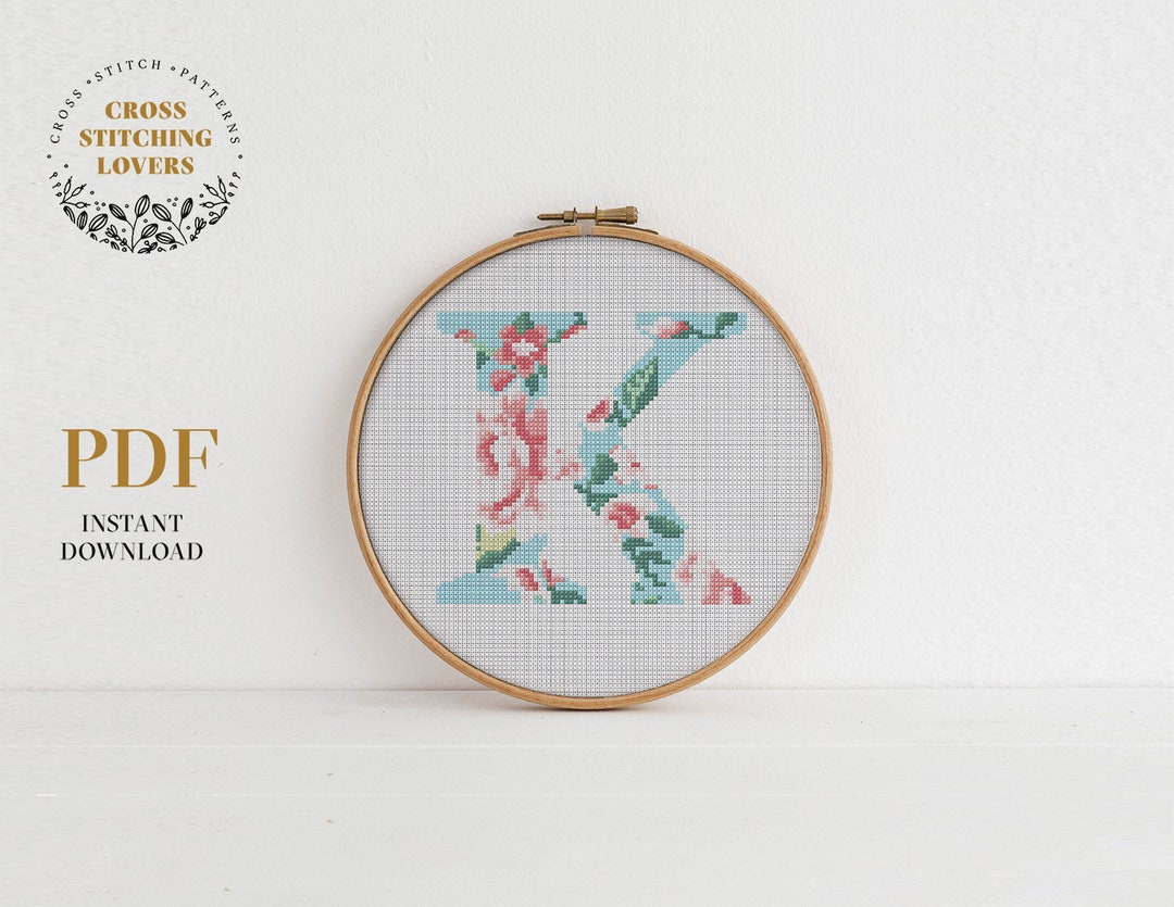 Alphabet "k" Letter Cross Stitch Pattern, Monogram Embroidery Pattern ...