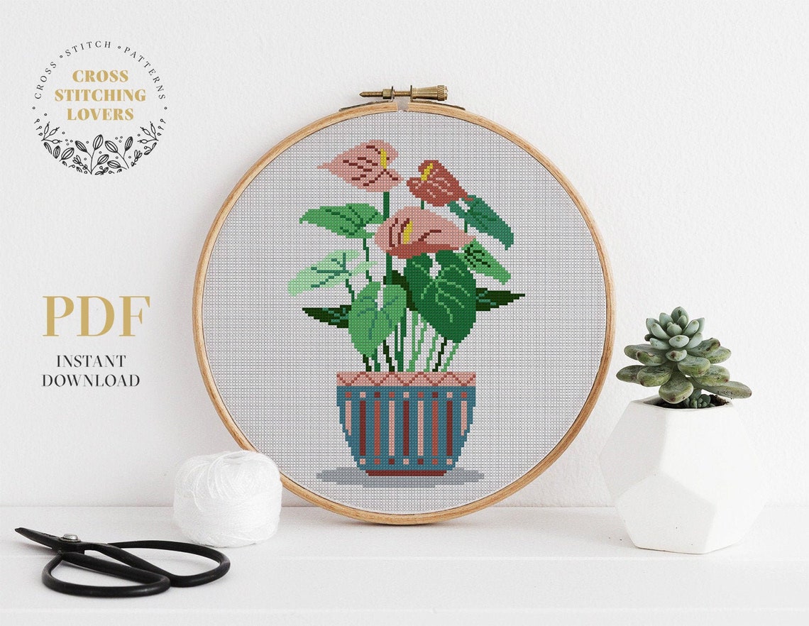 Green Plant Cross Stitch Pattern, Easy Counted Cross Stitch, Modern PDF ...