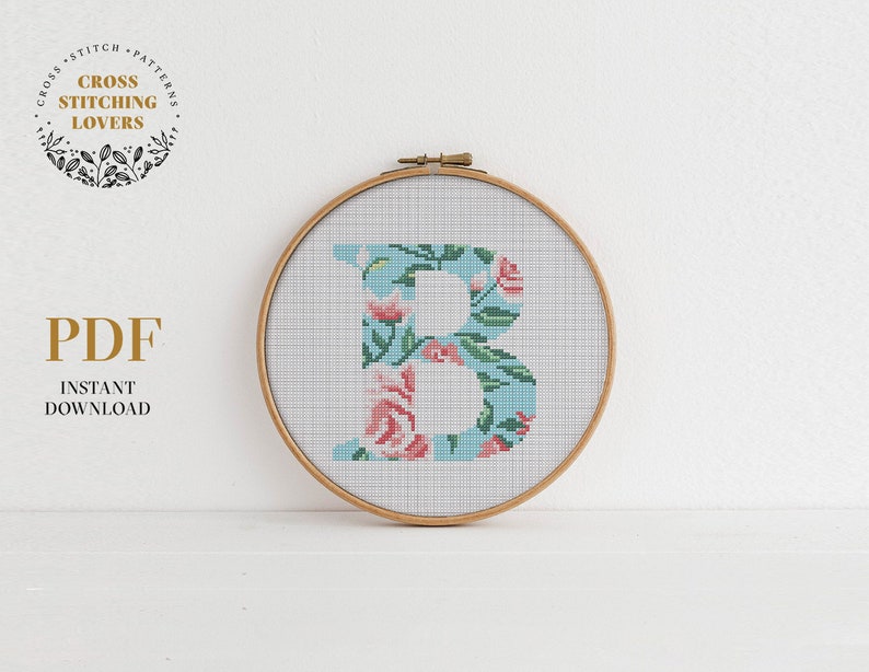 B Letter Cross Stitch Pattern, Monogram Cross Stitch, Alphabet ...