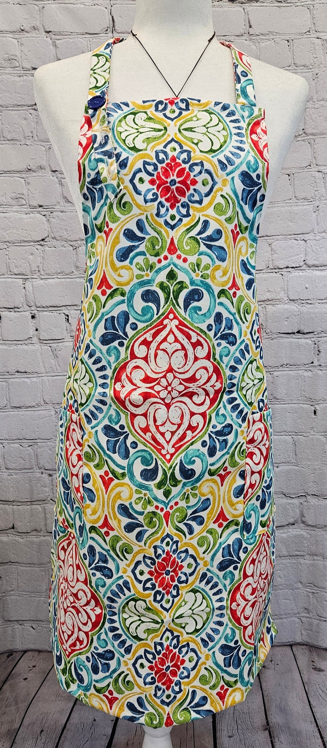Bib Apron, Full Apron, Long Apron, Bright Tile - Etsy