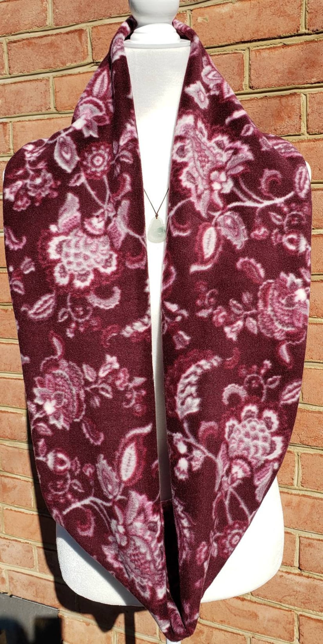 Fleece Infinity Scarf Burgundy With Gray and White Floral - Etsy