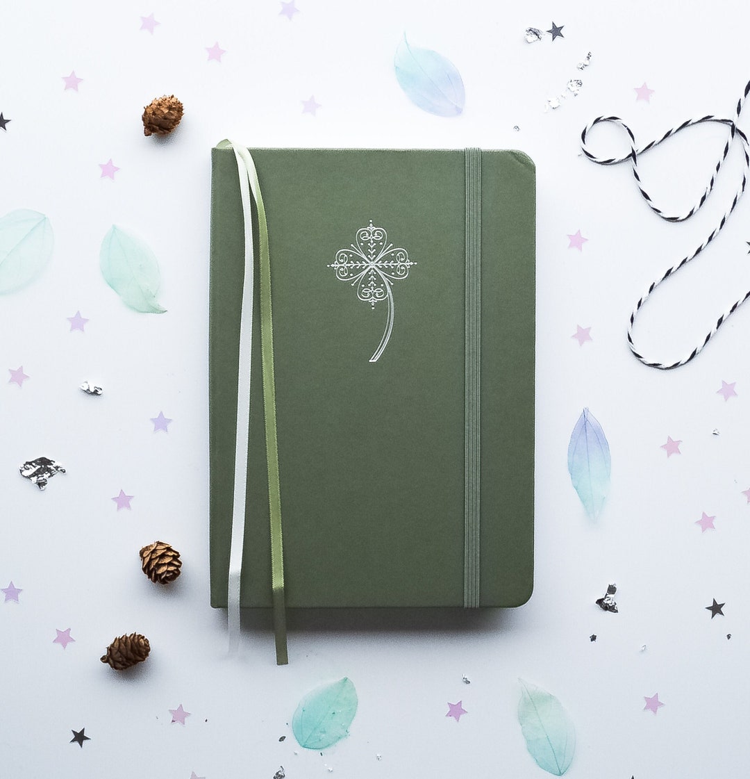Green Four Leaf Clover Lucky Geometric Leather Journal/notebook - Etsy