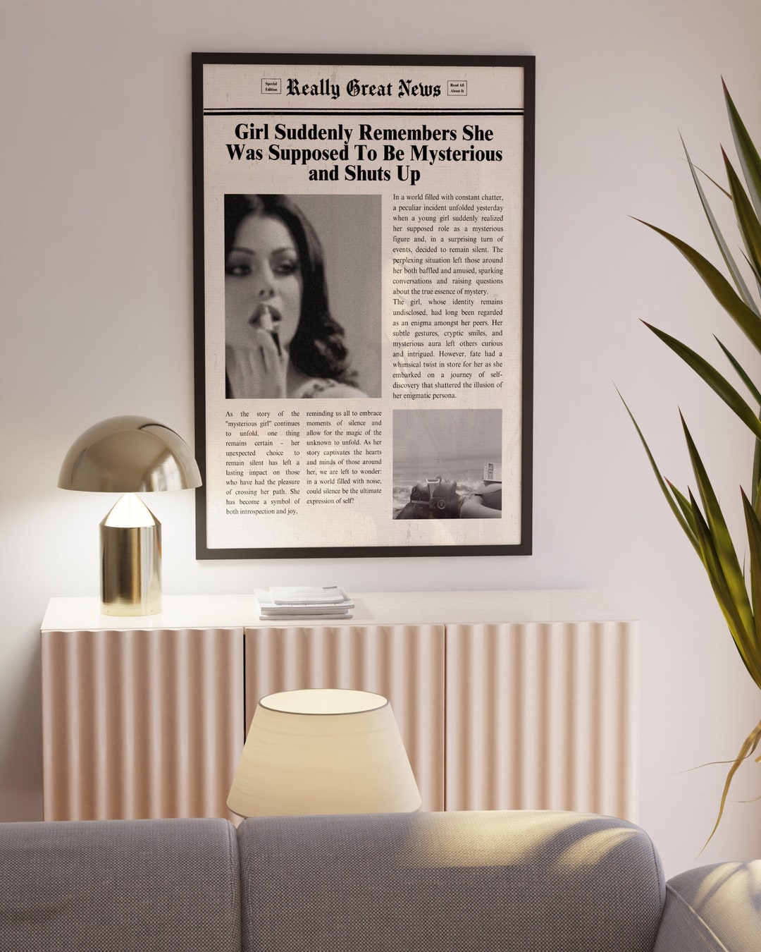 Trendy Newspapers Print, "girl Remembers to Be Mysterious" Wall Art ...