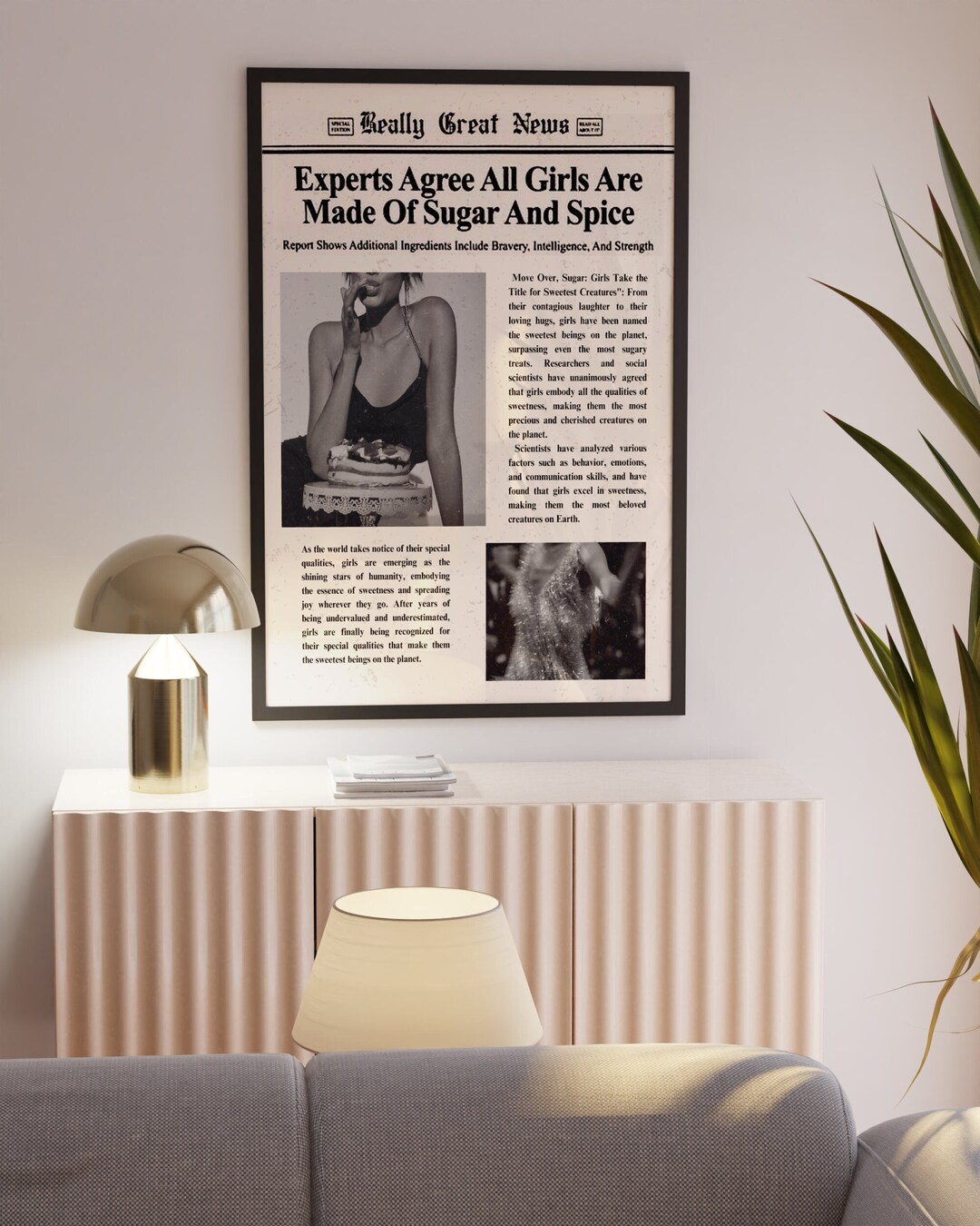 Trendy Newspapers Print, Girls Are Made of Sugar and Spice Wall Art ...