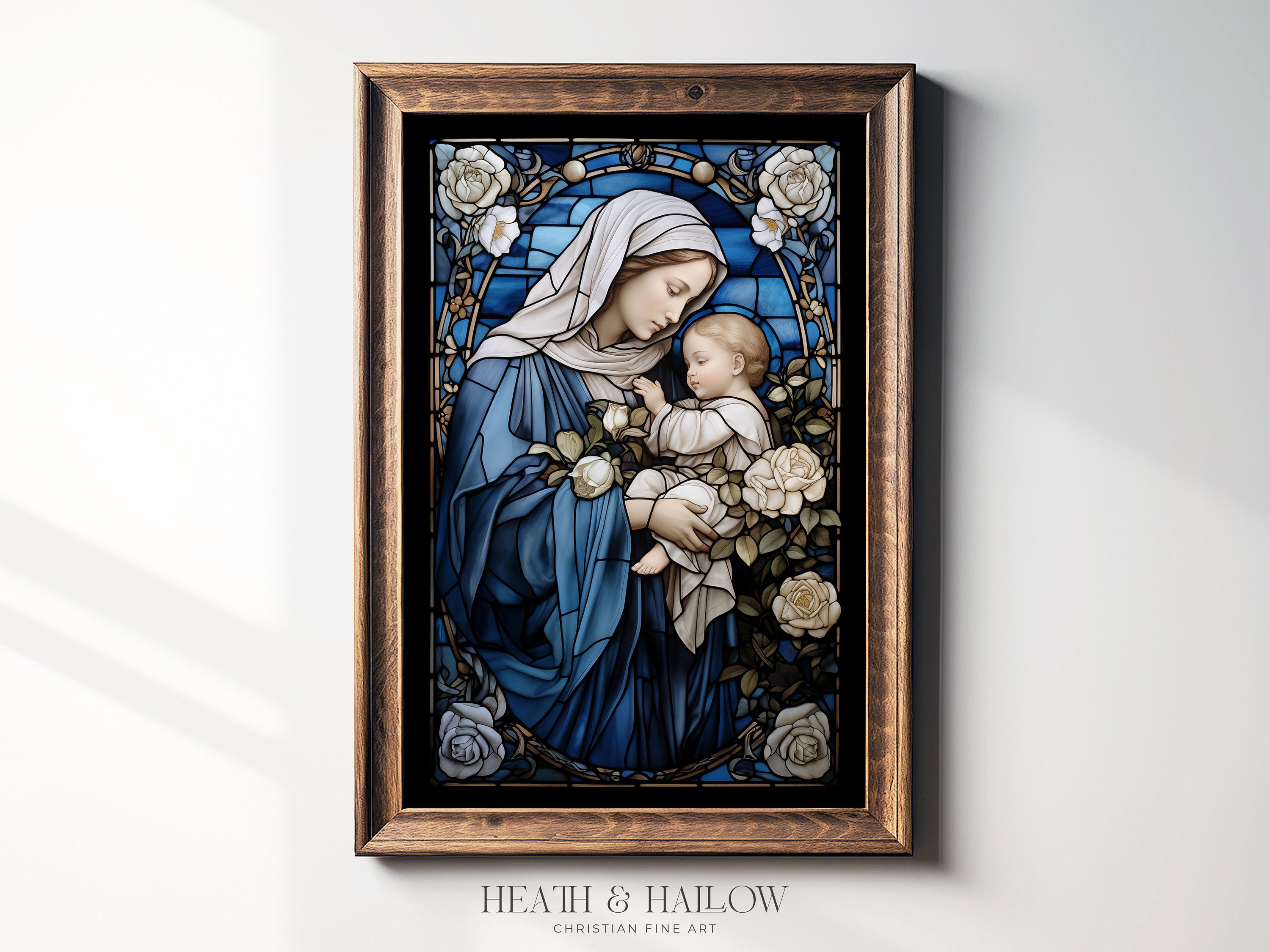 Mother Mary Stained Glass Wall Art | Modern Catholic Art | Virgin Mary ...