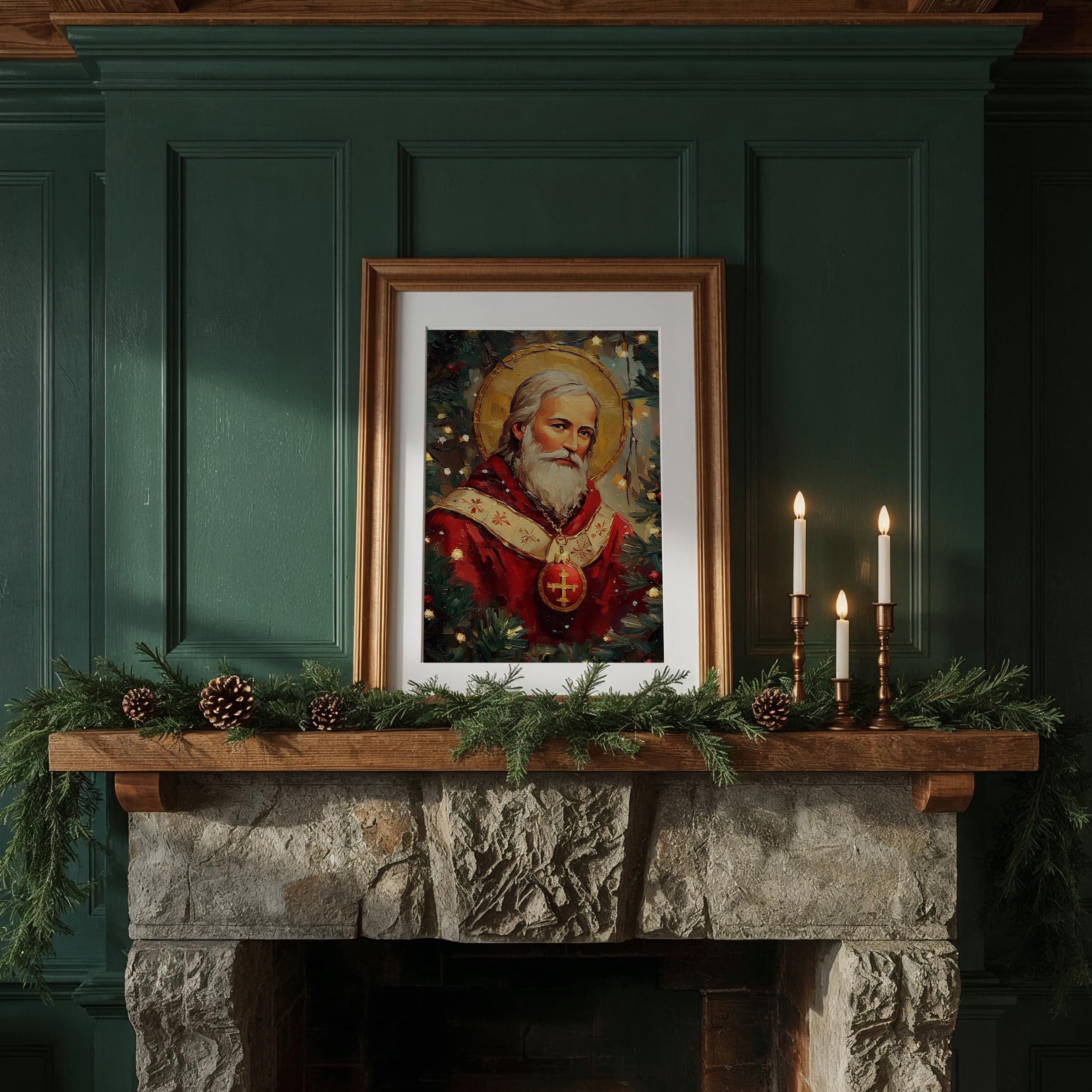 Saint Nicholas Christian Icon Painting, Vintage Christmas Wall Art ...