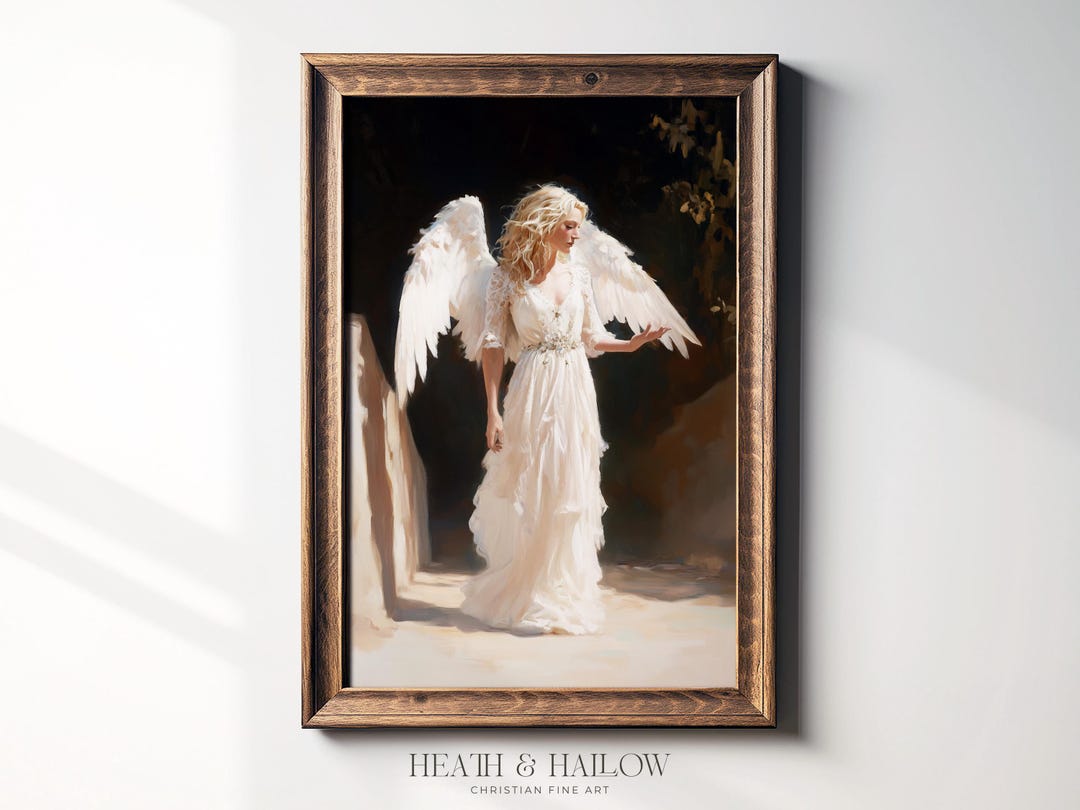 Ethereal Angel Wall Art | Elegant Seraphim in White Robe | Celestial ...