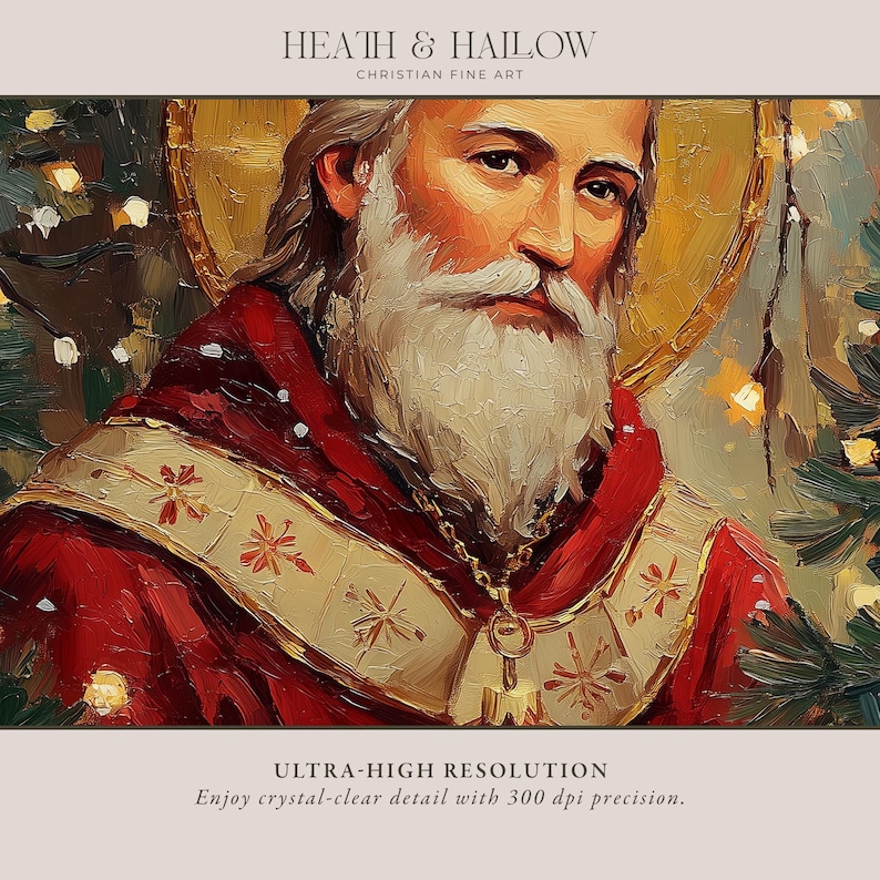 Saint Nicholas Christian Icon Painting, Vintage Christmas Wall Art ...