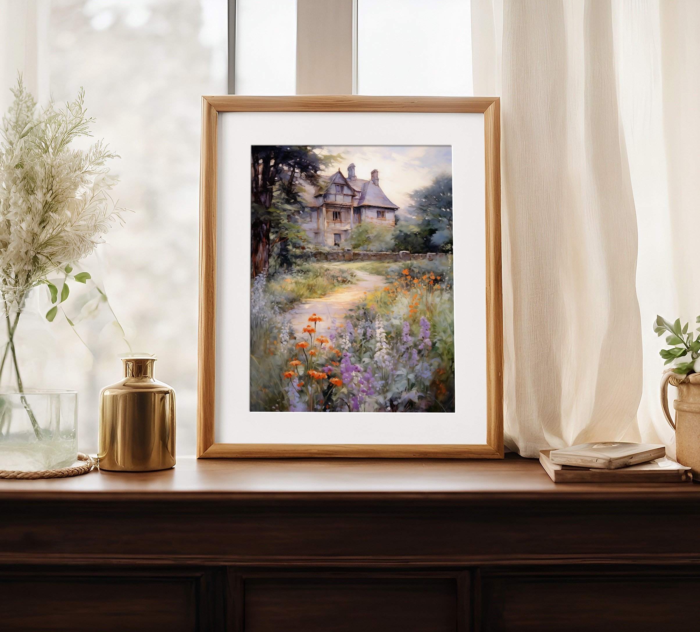 English Cottage Painting | Summer Countryside Wall Art | Vintage ...