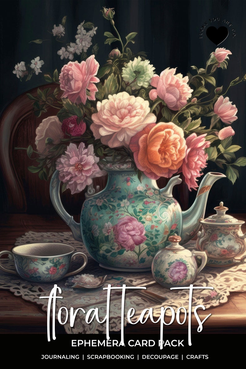 Floral Teapot Ephemera Cards, Tea Party Junk Journal, Tea and Flowers ...