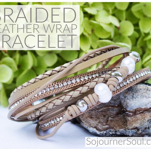 Black Leather Wrap Bracelet Braided Double Wrap Bracelet - Etsy