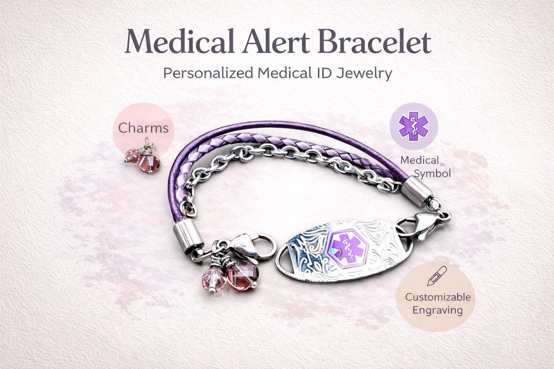 Leather Medical Alert Bracelet ID | Pretty Medic ID Tag | QR Code ...