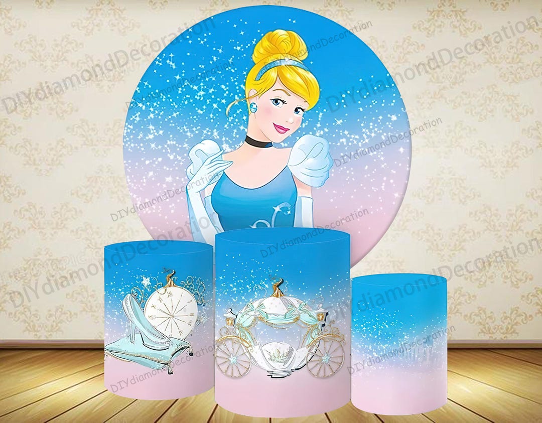 Cinderella Princess Round Backdrop Cover Plinth Covers Girls Birthday ...