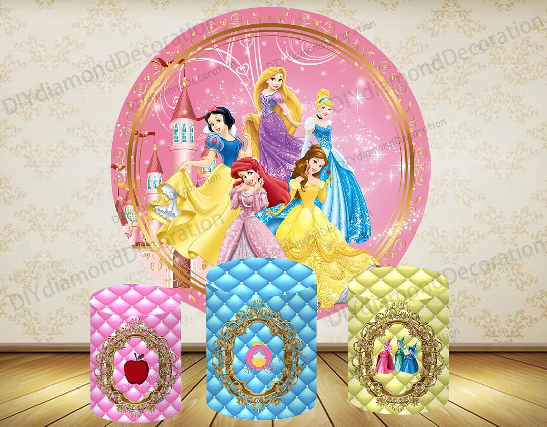 Disney Princess Round Backdrop Cover and Cylinder Covers Pink Castle ...
