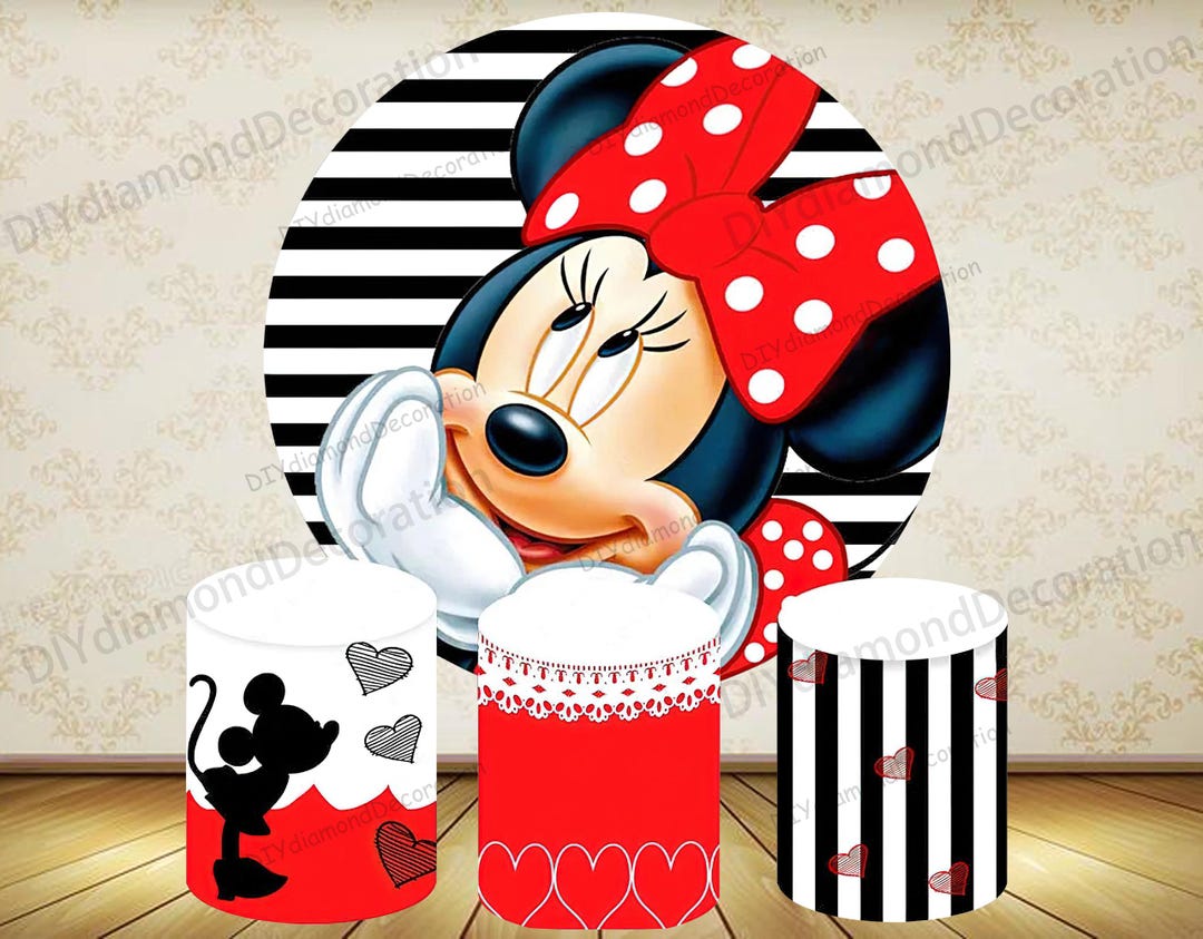 Red Minnie Mouse Round Backdrop Cover and Cylinder Covers Heart ...