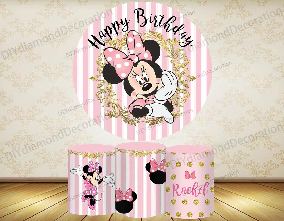 Personalized Minnie Mouse Round Backdrop Cover Plinth Covers Pink Gold ...