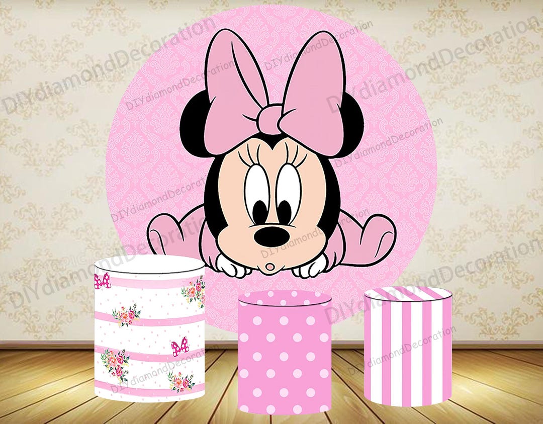 Cute Pink Minnie Mouse Round Backdrop for Girls First Birthday Party ...
