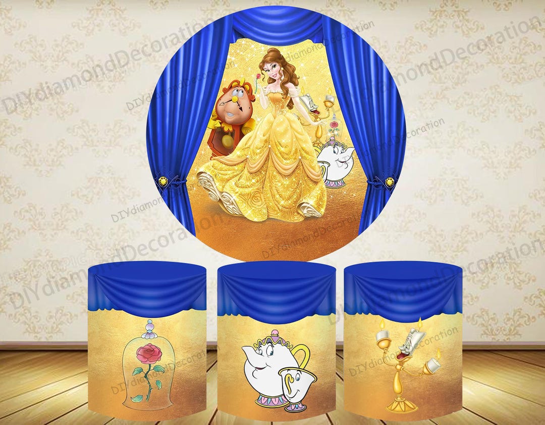 Enchanted Castle Girl Princess Birthday Round Backdrop With Gold Fairy ...