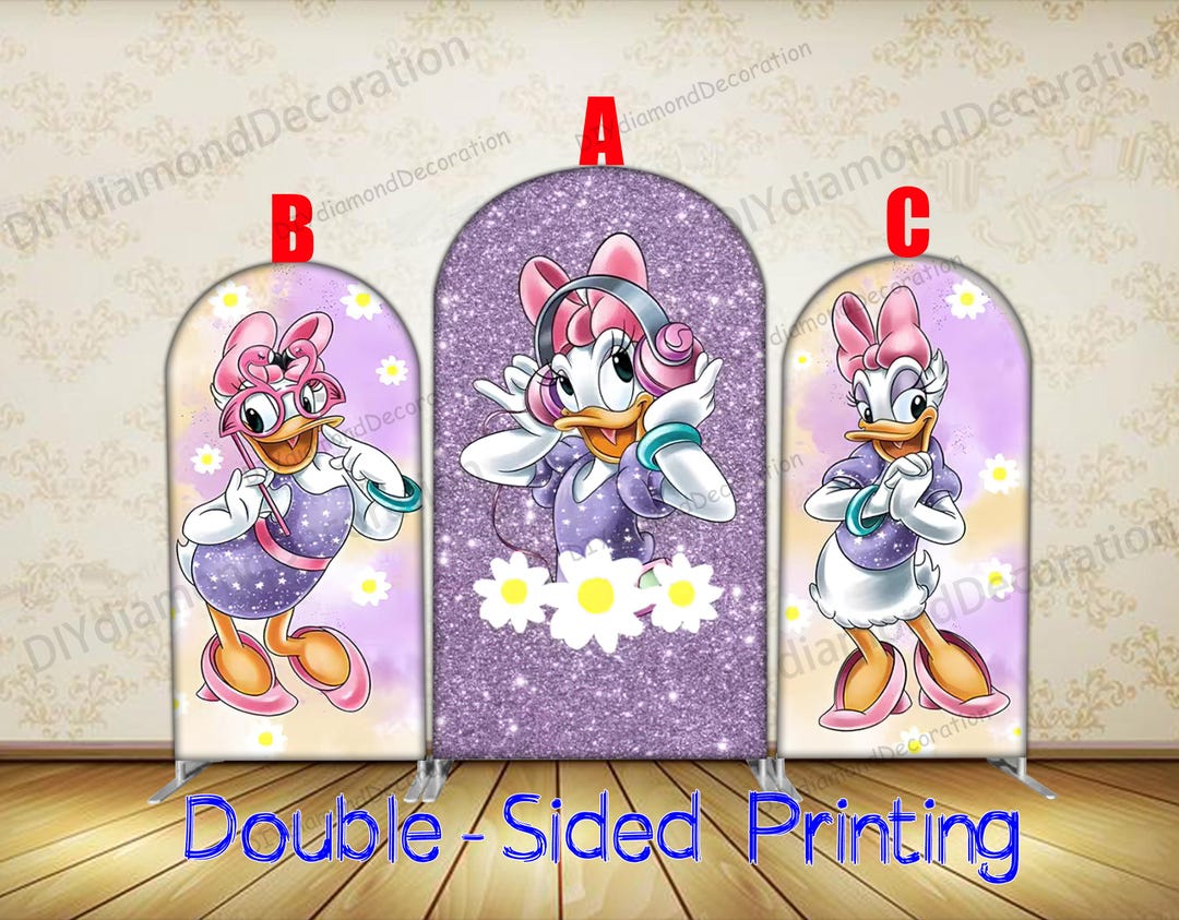 Purple Glitter Daisy Duck Arch Cover Double Sided Cartoon Backdrop for ...