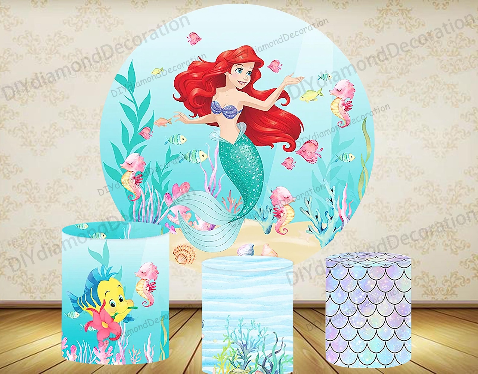 Little Mermaid Ariel Round Backdrop Cover Plinth Covers Under the Sea ...