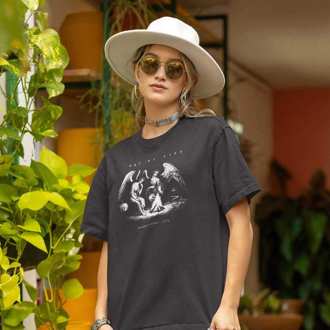 Leonard Cohen Who by Fire Shirt – Vintage Angel Artwork Lyric Tee ...