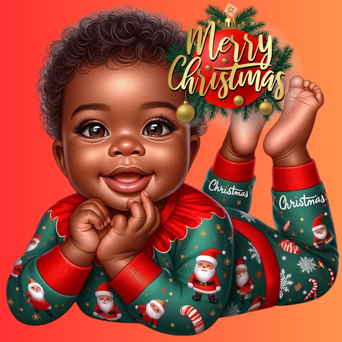 Christmas Babies Clipart: Festive African American PNG Images (52 Files ...