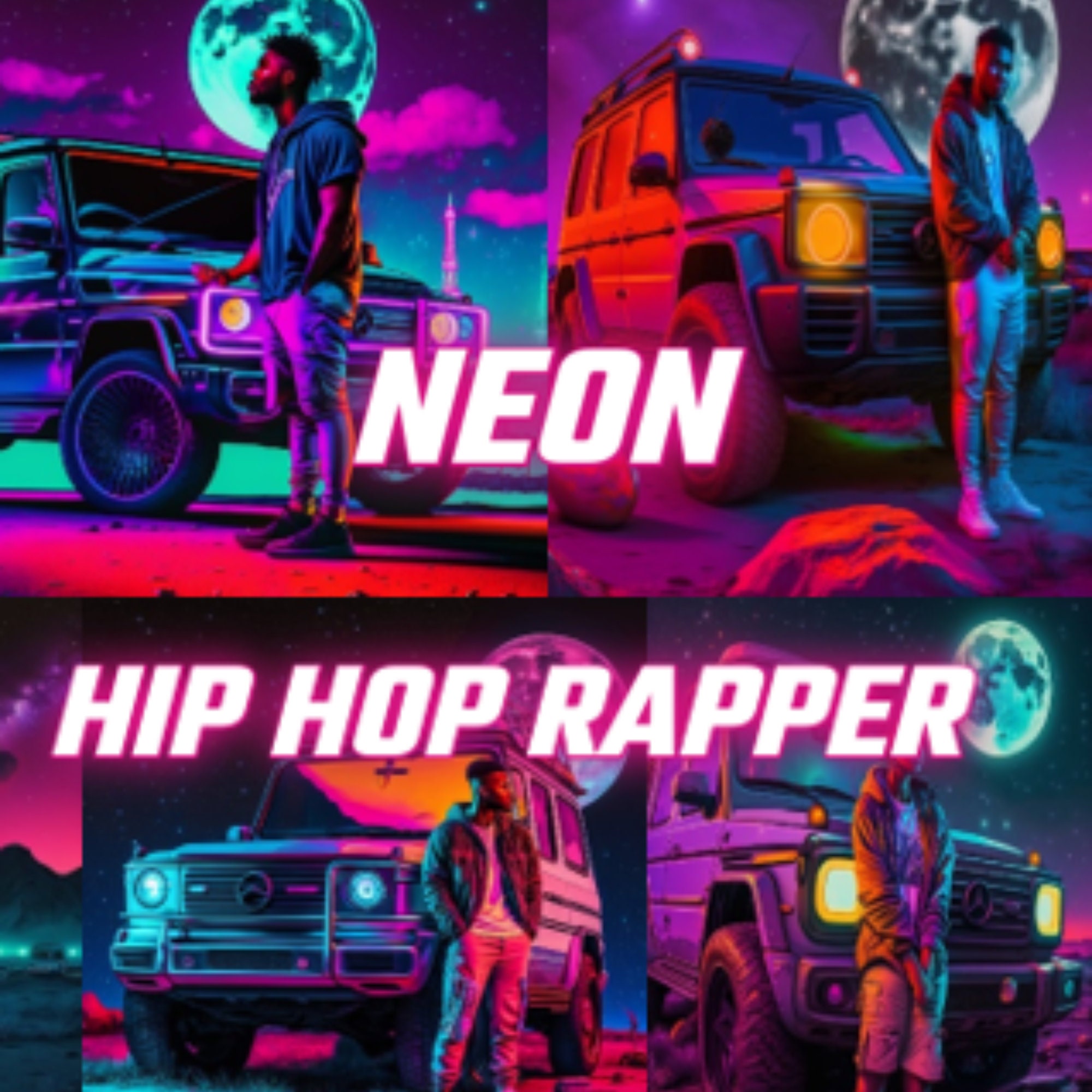 Neon Hip Hop Rapper Night Sky PNG Set Urban Theme Night Sky Moon 16 ...