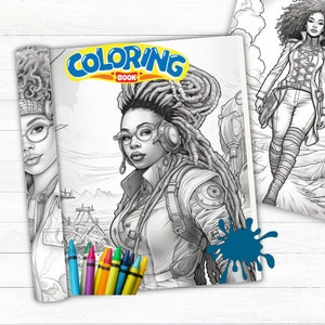 Steampunk Afro Girls Coloring Book: Futuristic Black Women (digital ...