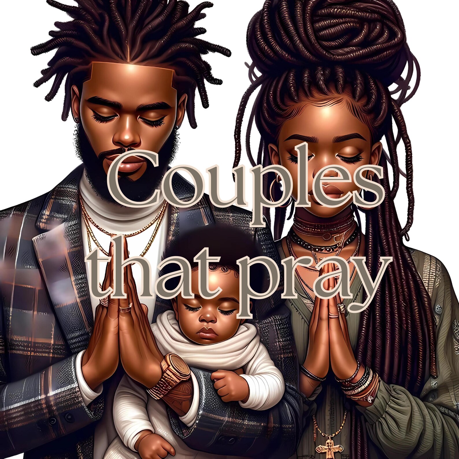 Praying African American Family Portrait: Religious Wall Decor (digital ...
