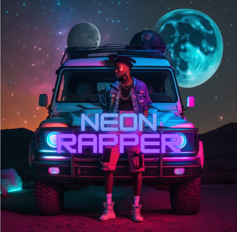 Neon Hip Hop Rapper Night Sky PNG Set Urban Theme Night Sky Moon 16 ...