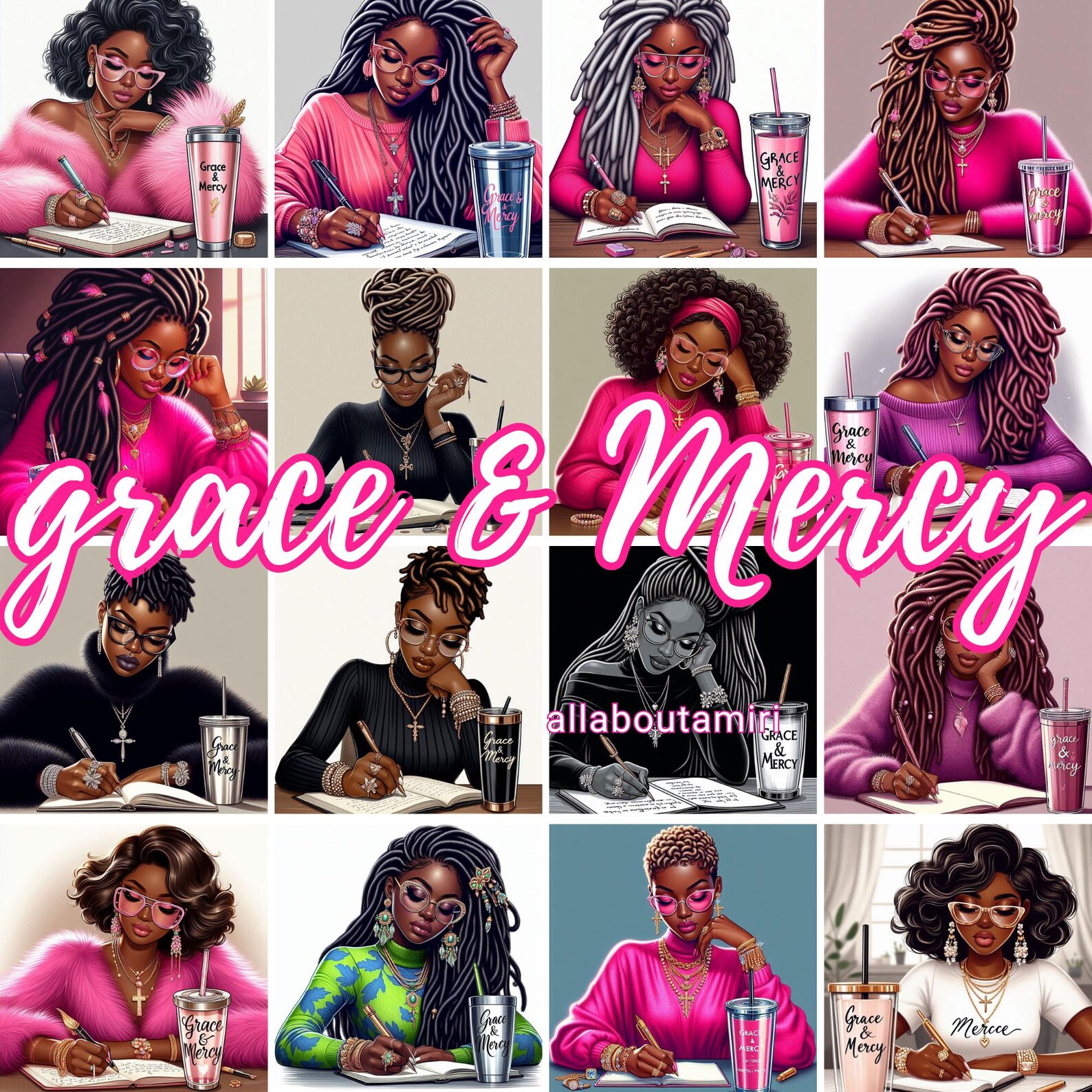 Grace & Mercy Art: African American Woman Journaling (digital Download ...