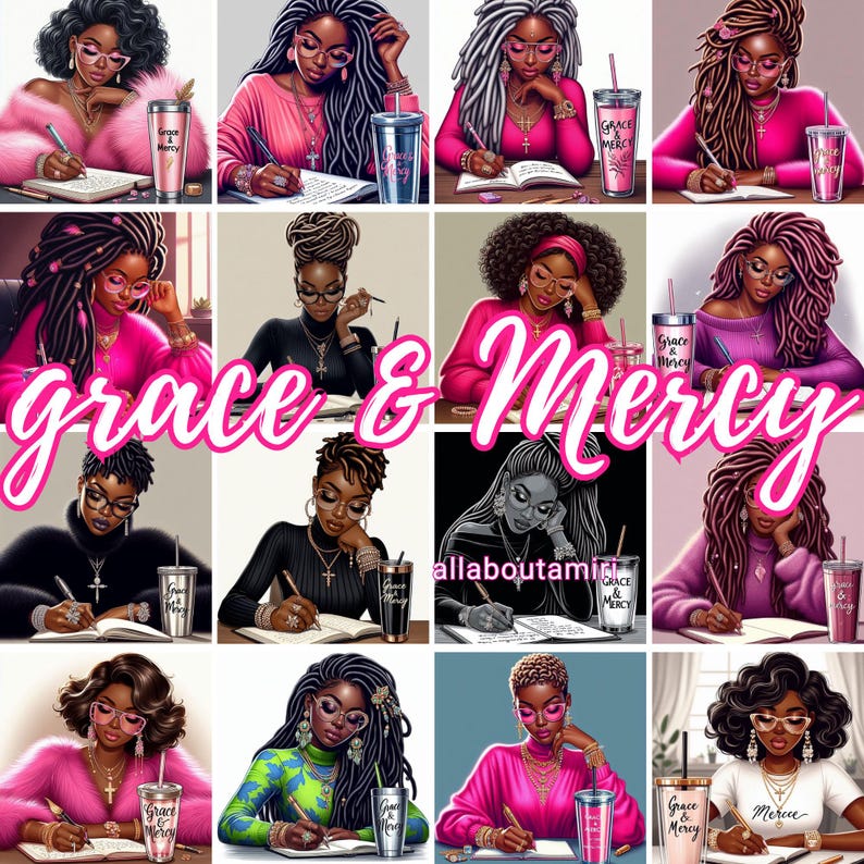 Grace & Mercy Art: African American Woman Journaling (digital Download ...