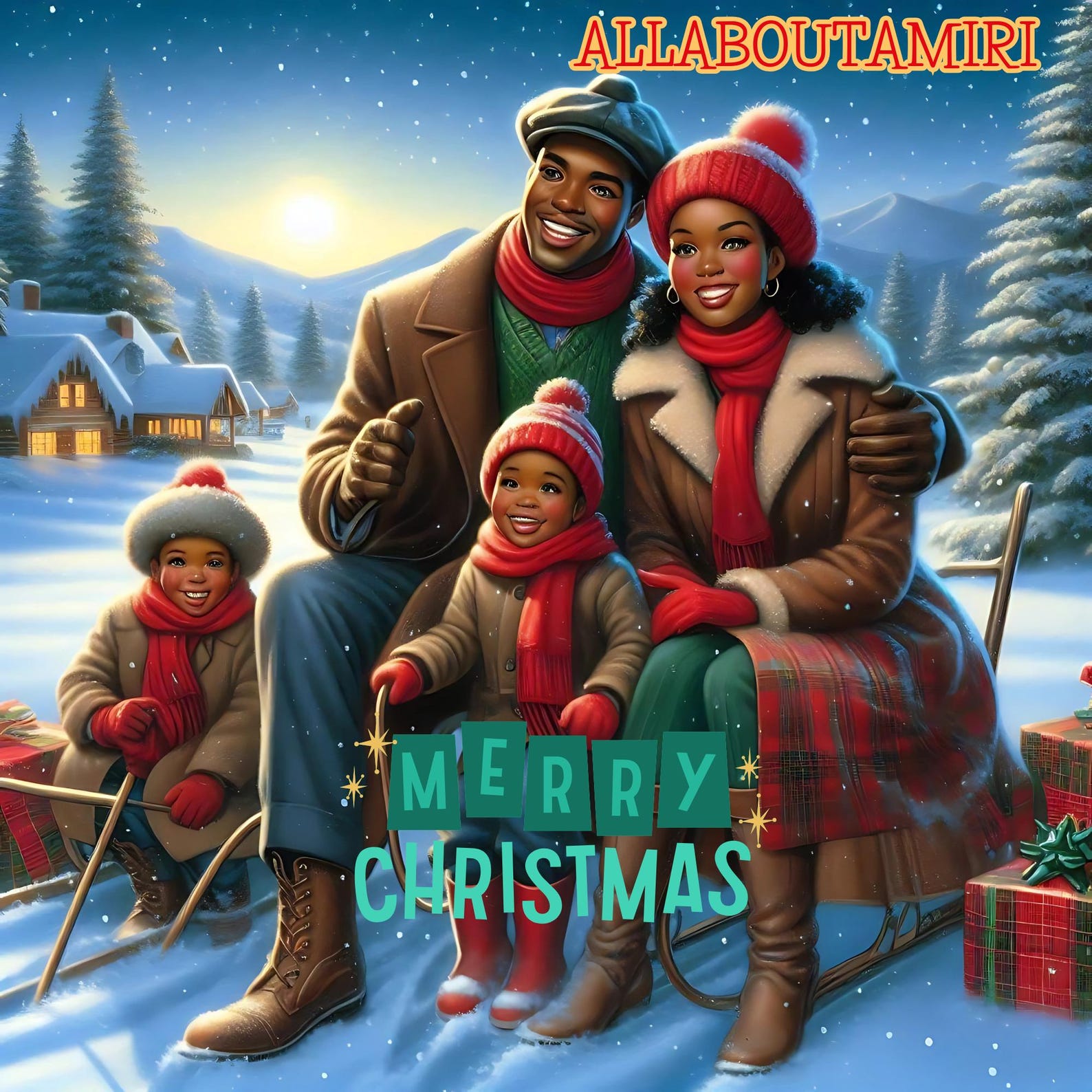 African American Christmas Card Images: Holiday PNG Set (digital ...