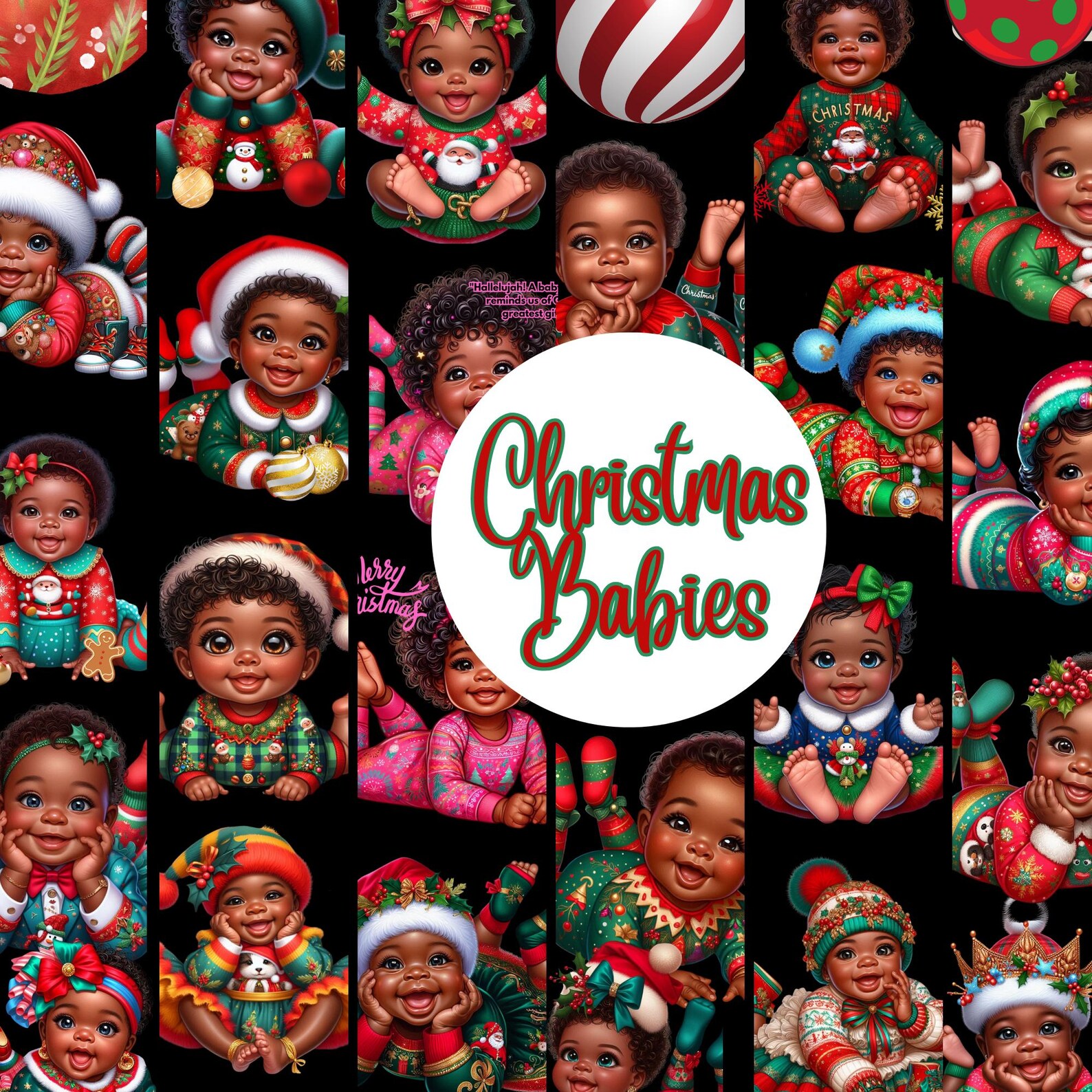 Christmas Babies Clipart: Festive African American PNG Images (52 Files ...