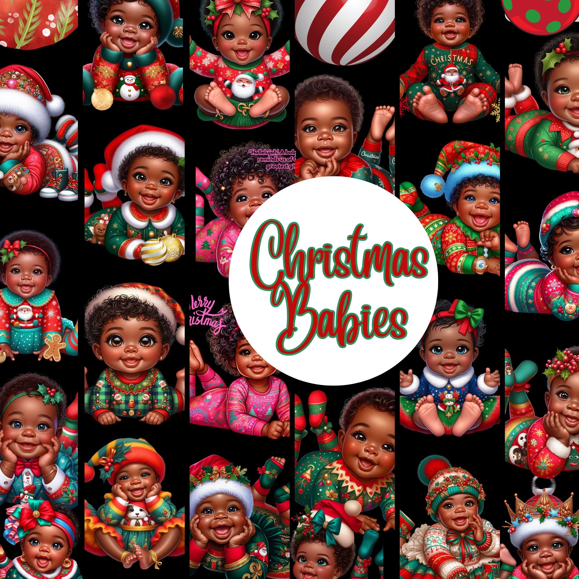 Christmas Babies Clipart: Festive African American PNG Images (52 Files ...