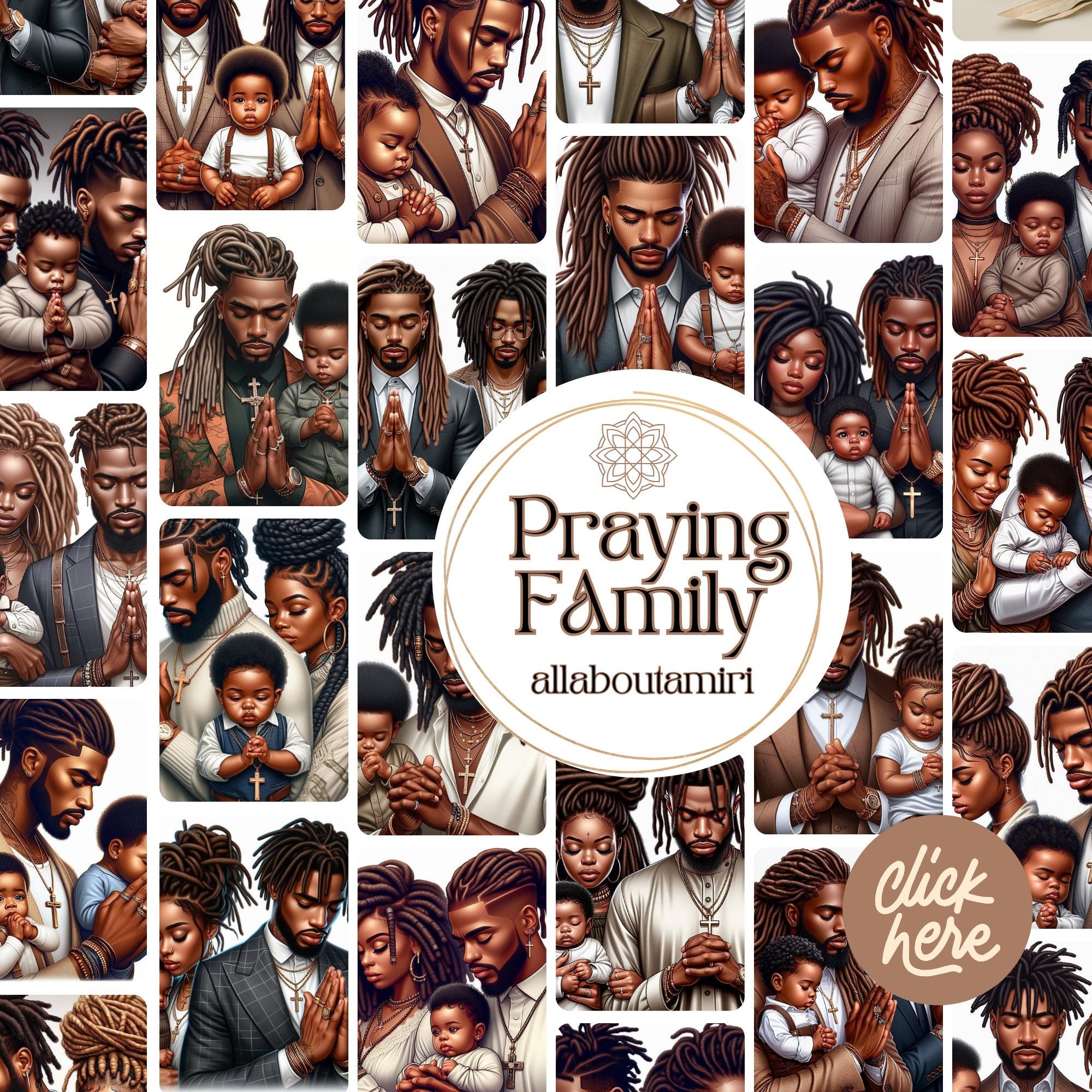 African American Family Praying Hands Artwork Portrait Digital Download ...