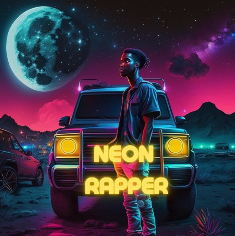 Neon Hip Hop Rapper Night Sky PNG Set Urban Theme Night Sky Moon 16 ...