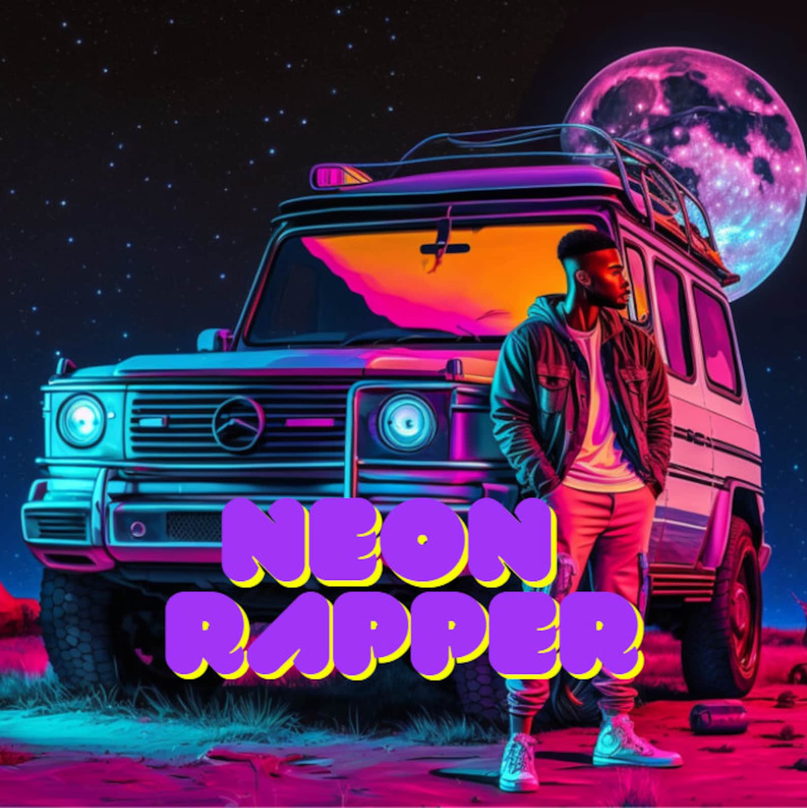 Neon Hip Hop Rapper Night Sky PNG Set Urban Theme Night Sky Moon 16 ...