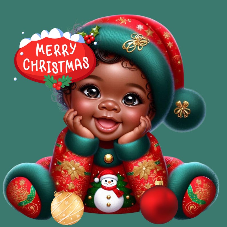 Christmas Babies Clipart: Festive African American PNG Images (52 Files ...
