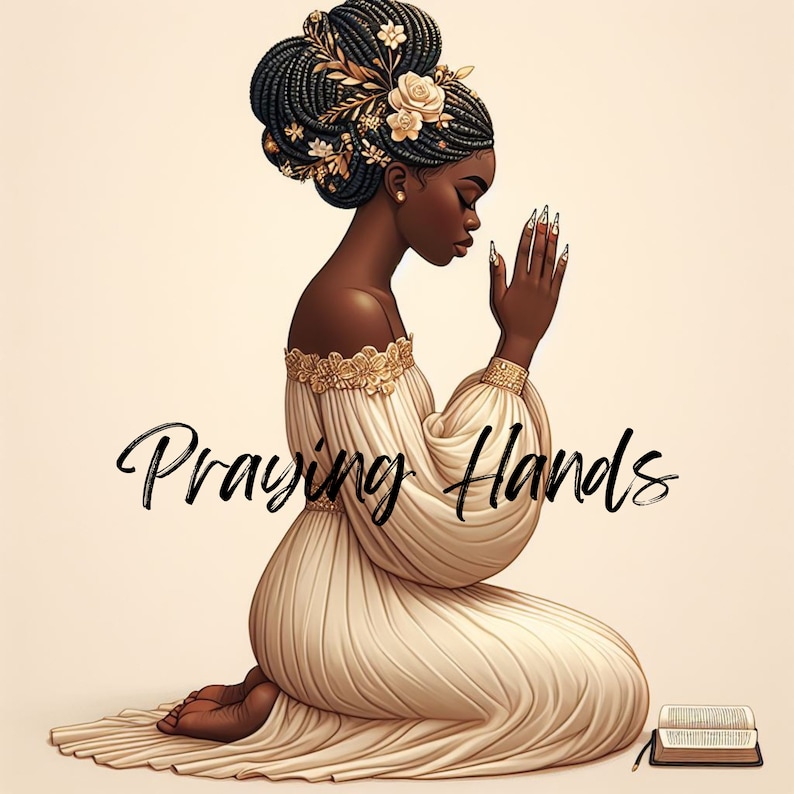 African American Women in Prayer Clipart Set Spiritual Inspirational Images for Sublimation ...