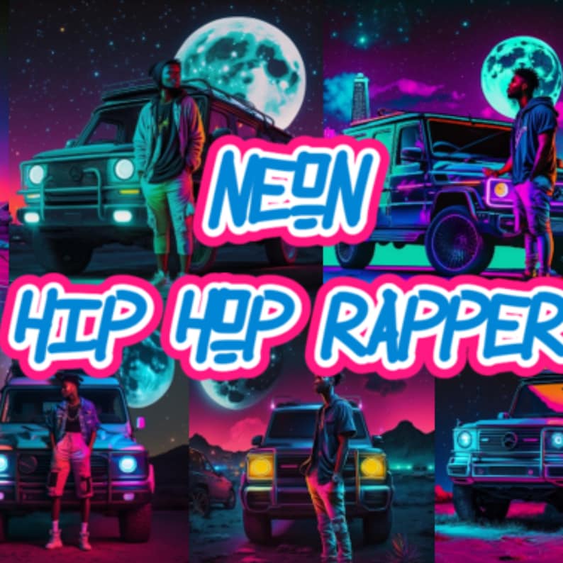 Neon Hip Hop Rapper Night Sky PNG Set Urban Theme Night Sky Moon 16 ...