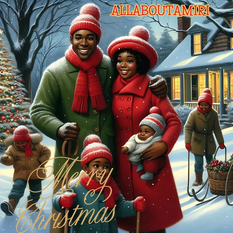 African American Christmas Card Images: Holiday PNG Set (digital ...