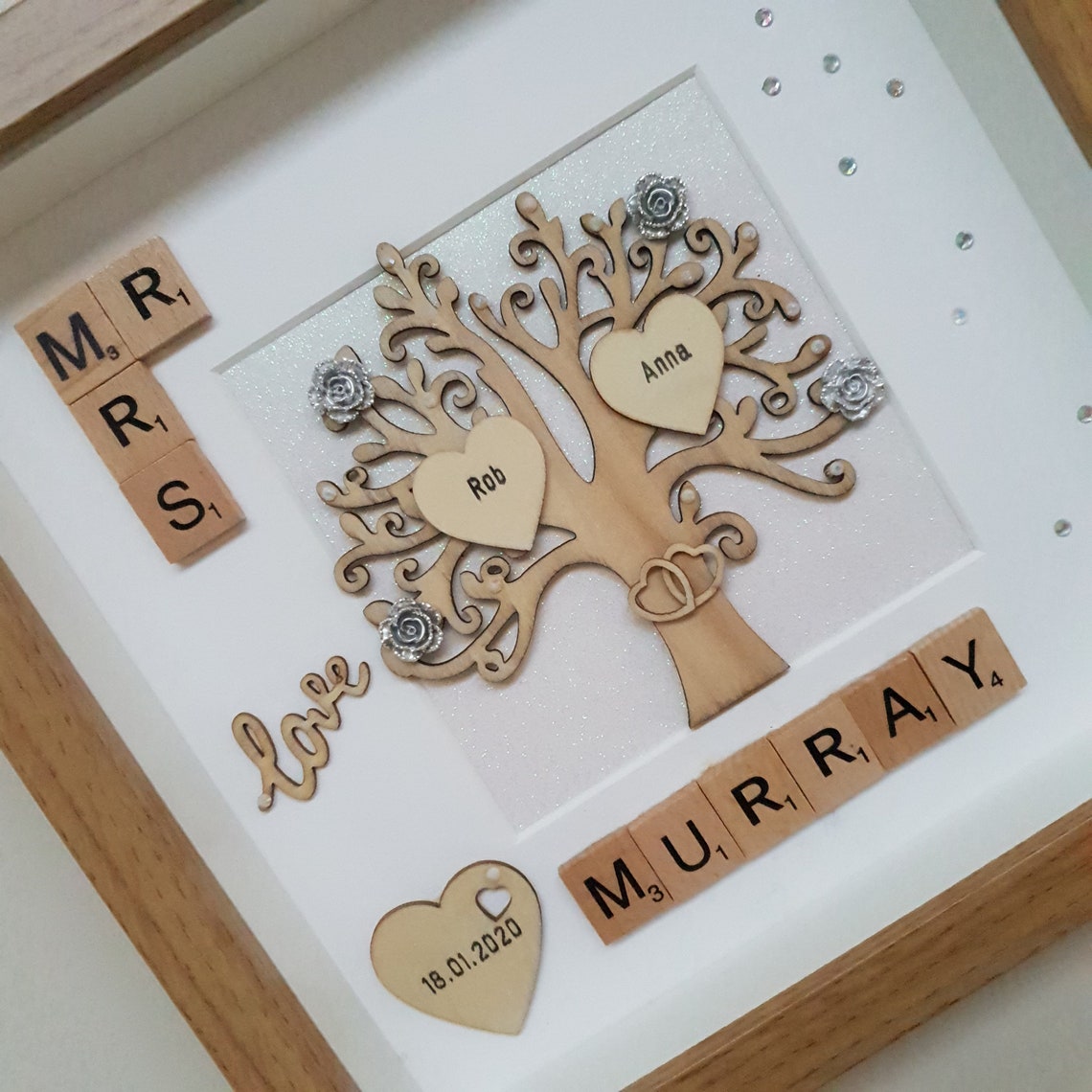 Mr & Mrs Personalised Wedding family Tree Frame Scrabble - Etsy