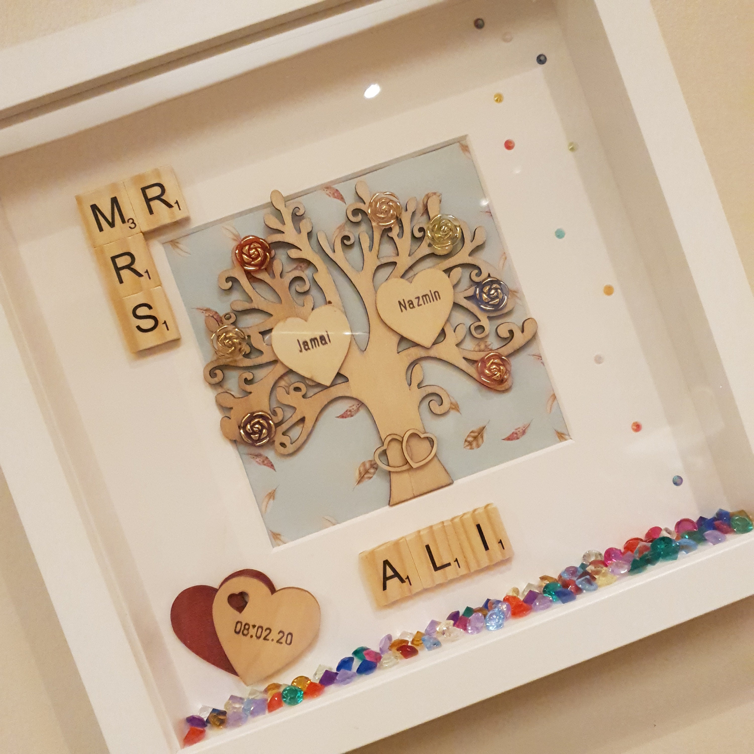Mr & Mrs Personalised Wedding family Tree Frame Scrabble - Etsy
