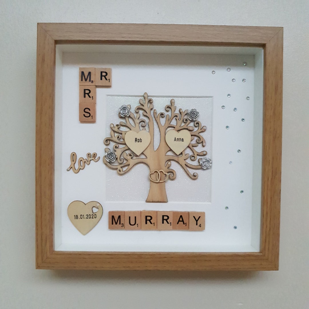 Mr & Mrs Personalised Wedding (family Tree) Frame, Scrabble Art Frame ...