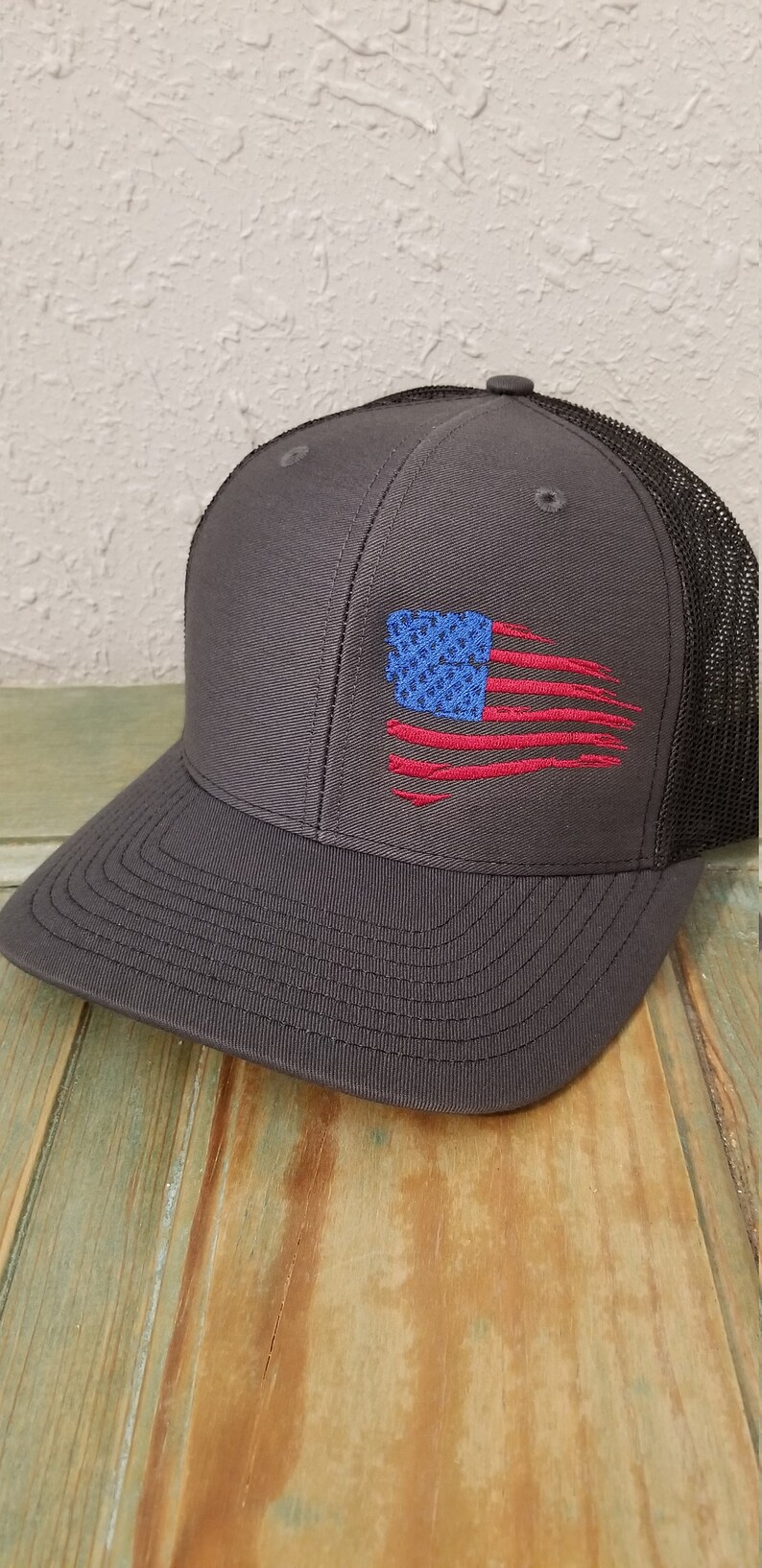 Tattered American Flag Hat Custom Emroidered Richardson 112 | Etsy