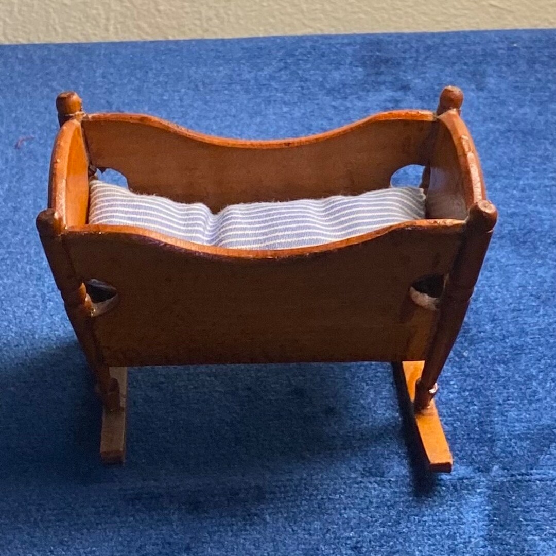 Miniature Vintage Wooden Rocking Baby Crib With Ticking Mattress - Etsy
